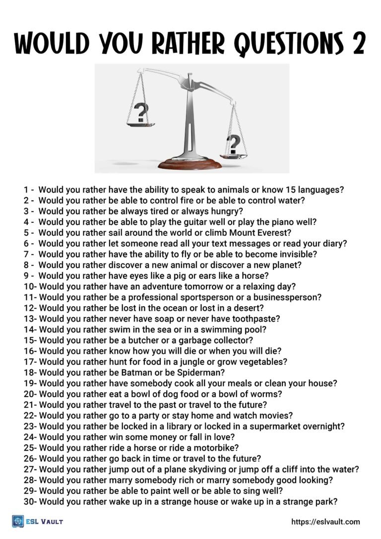60 Free Printable Would You Rather Questions ESL Vault 60 Free Printable Would You Rather Questions ESL Vault