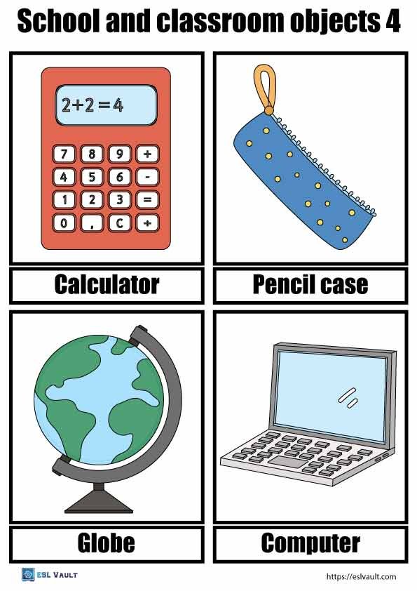 36 Free school objects flashcards (PDF) - ESL Vault