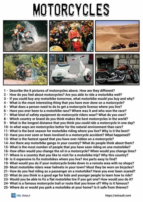 25 Conversation questions about motorcycles - ESL Vault