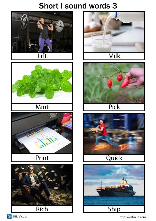 Free short I words lists and pictures - ESL Vault