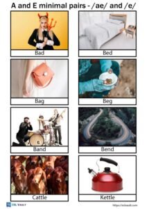 Free A and E minimal pairs (/æ/ and /e/) list and pictures