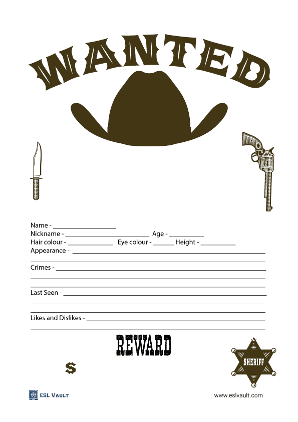 Wild West wanted poster - a writing activity