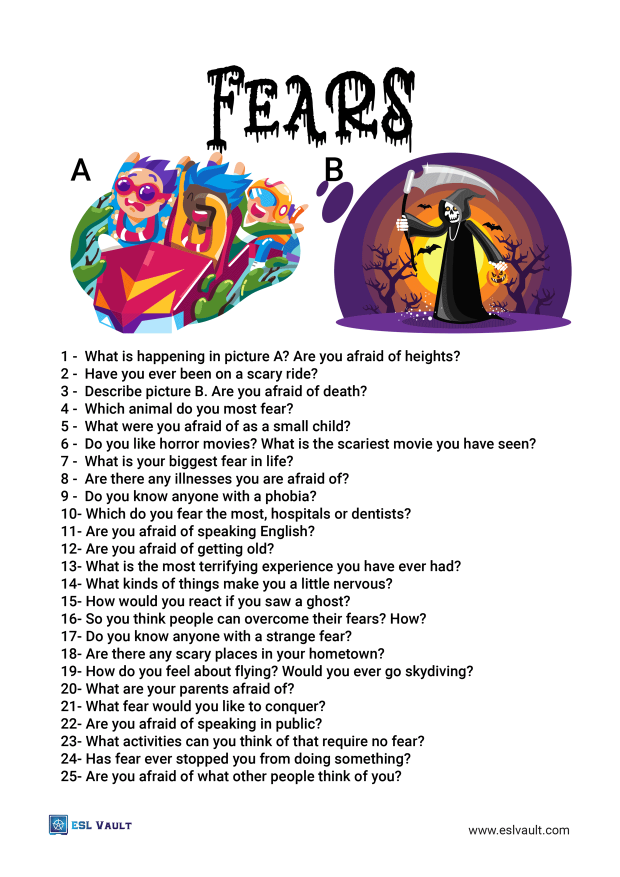 25 fears conversation questions - ESL Vault