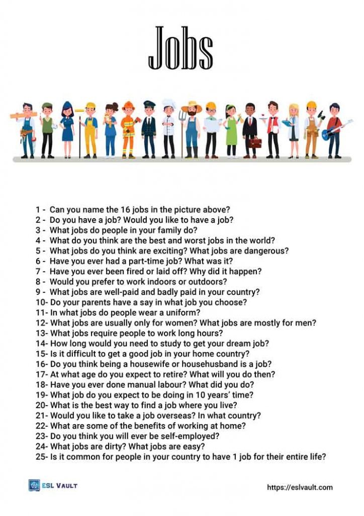 25 Jobs Conversation Questions ESL Vault 25 Jobs Conversation Questions ESL Vault