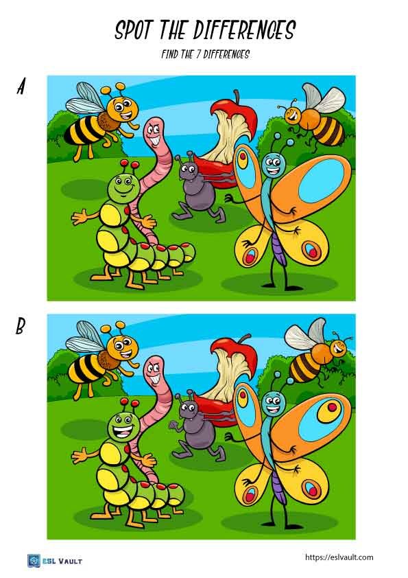 Spot the difference printable worksheets - ESL Vault