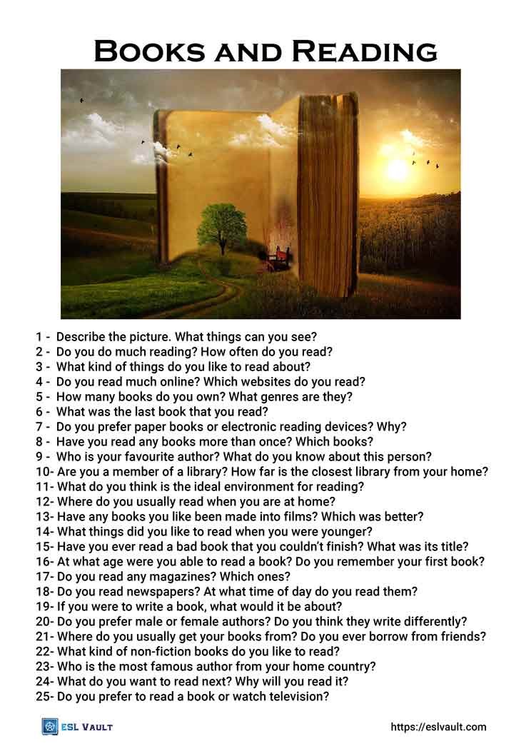 25 reading conversation questions - ESL Vault