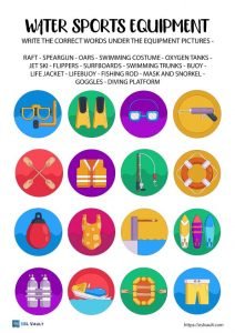 Water sports vocabulary worksheets - ESL Vault
