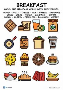 Breakfast vocabulary worksheet printables - ESL Vault