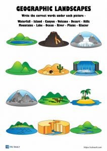 Free geographic landscapes worksheets - ESL Vault