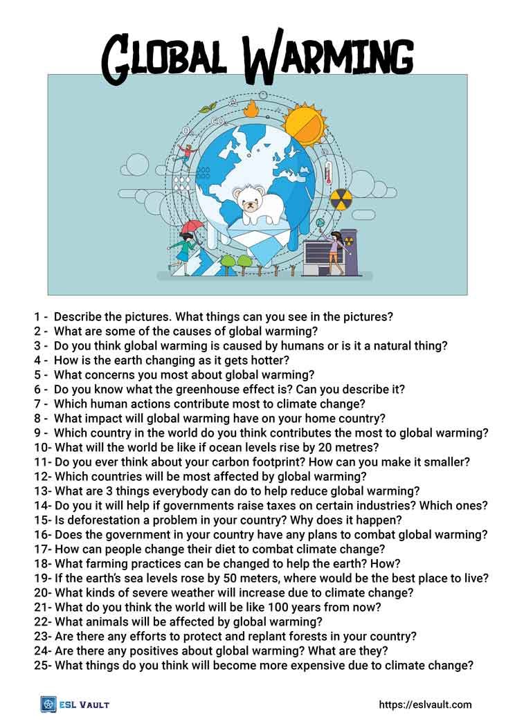 25 global warming conversation questions - ESL Vault