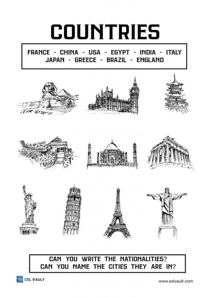 Printable ESL world landmarks worksheets - ESL Vault