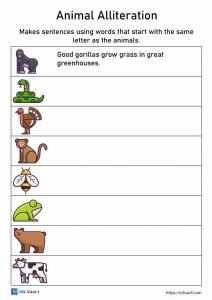 6 free printable alliteration worksheets - ESL Vault