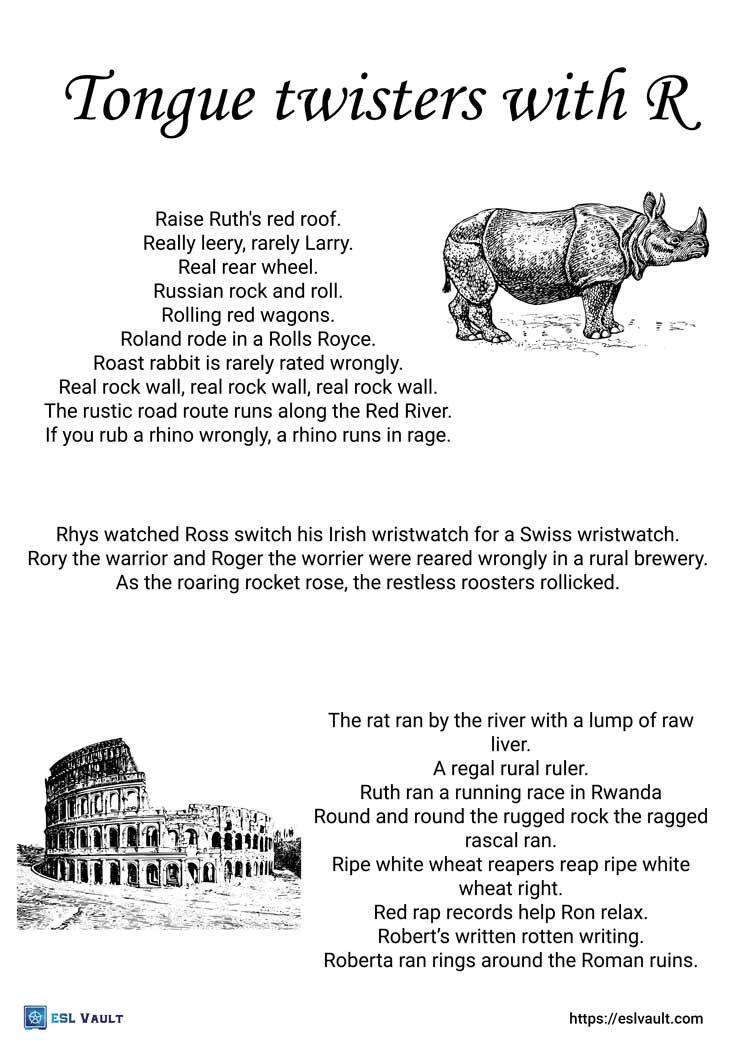 38 funny tongue twisters with R - ESL Vault