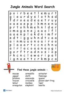 5 free jungle worksheets - ESL Vault