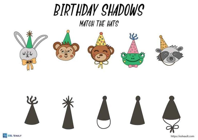 21 free printable shadow matching worksheets - ESL Vault