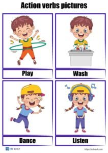 44 free printable action verbs pictures PDF cards - ESL Vault