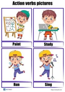 44 free printable action verbs pictures PDF cards - ESL Vault