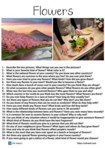 25 flowers conversation questions - ESL Vault