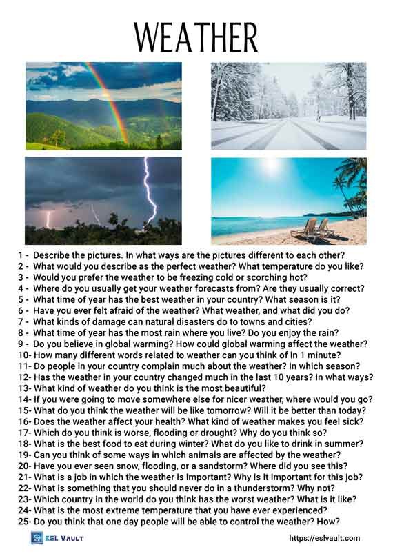 25 Weather Conversation Questions ESL Vault 25 Weather Conversation Questions ESL Vault