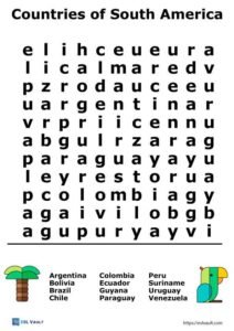3 free South America word search puzzles - ESL Vault