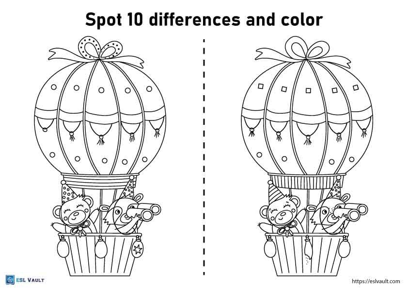 10 free printable spot the difference coloring pages - ESL Vault