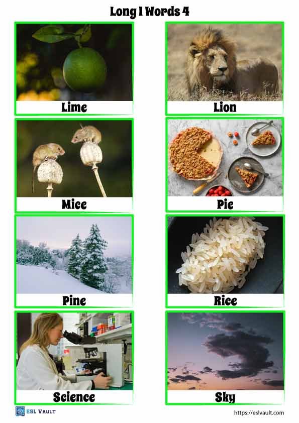 40 free long I words with pictures flashcards - ESL Vault