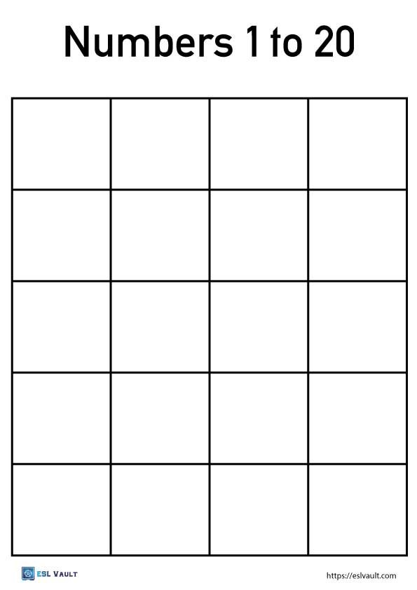 Free number chart 1-20 - ESL Vault