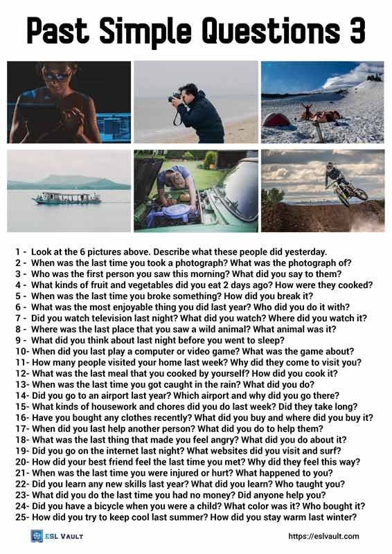 75 Past Simple Conversation Questions ESL Vault