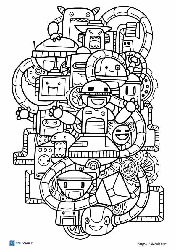 17 free robot coloring pages (PDF) - ESL Vault