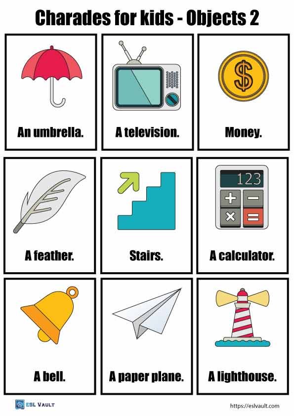 Free charades for kids printables (153 cards) - ESL Vault