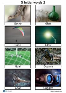 Free G initial words list and 40 flashcards - ESL Vault
