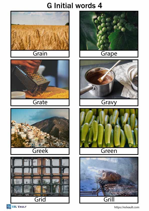 Free G initial words list and 40 flashcards - ESL Vault