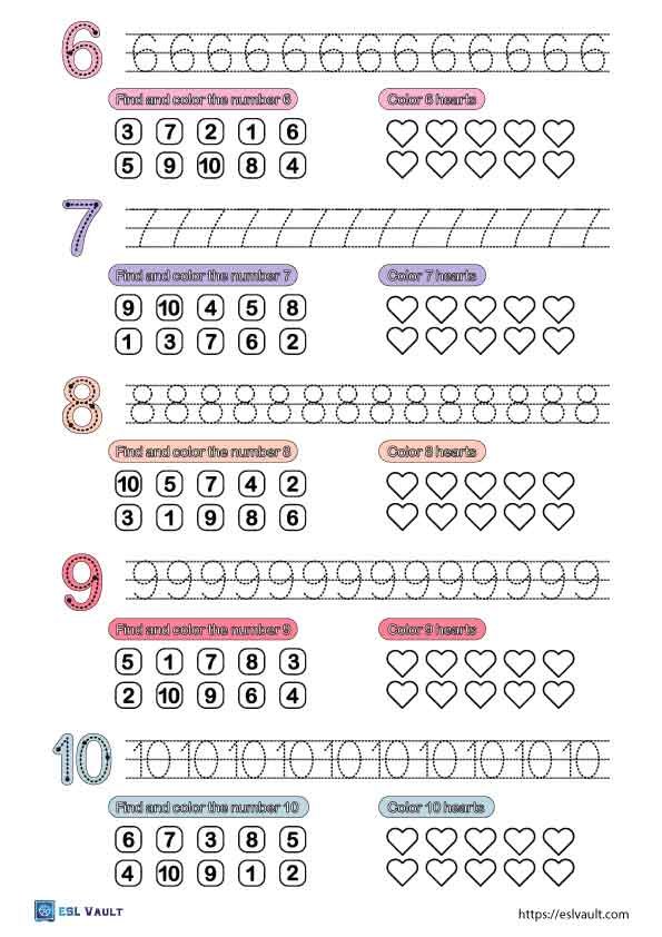 16 Free printable number tracing worksheets (PDF) - ESL Vault