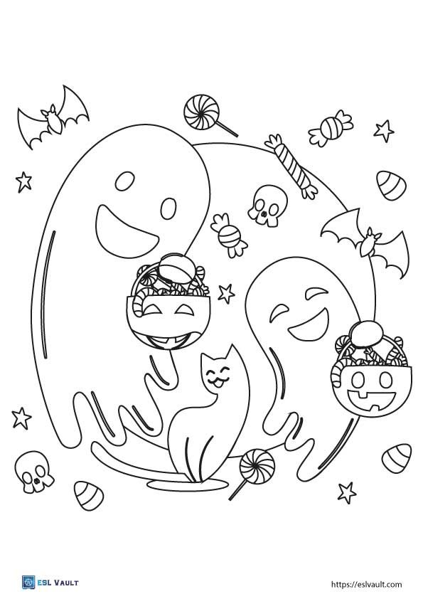 14 Cute ghost coloring pages (PDF) - ESL Vault