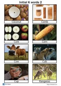 Initial K words - Free PDF pictures and 100-word list