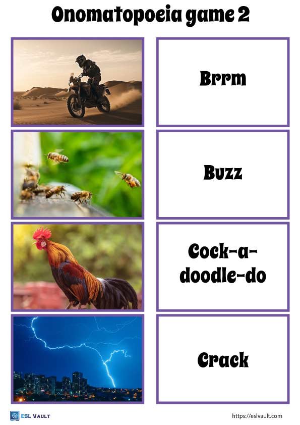 Free onomatopoeia game (44 cards) - ESL Vault