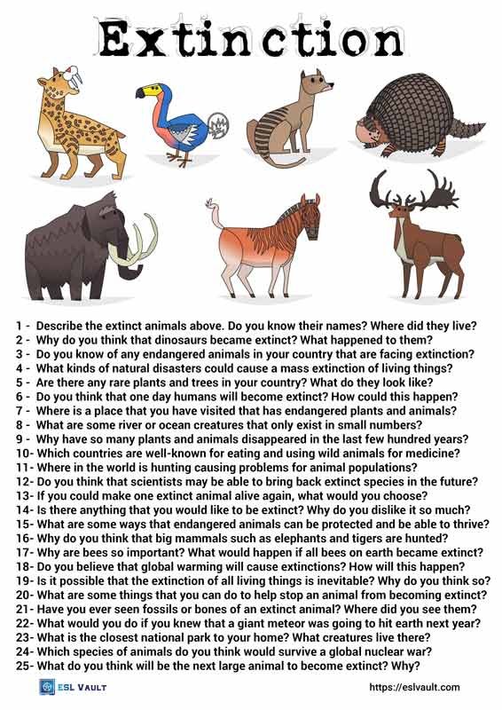 25 Extinction Conversation Questions ESL Vault 25 Extinction Conversation Questions ESL Vault