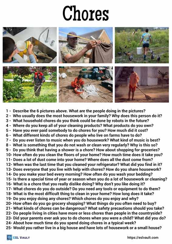 25 Chores Conversation Questions ESL Vault 25 Chores Conversation Questions ESL Vault