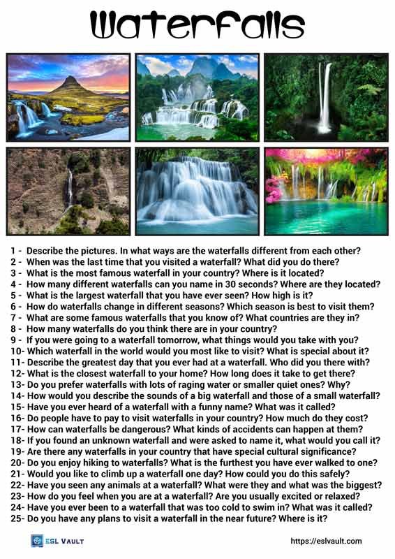 25 Conversation questions about waterfalls - ESL Vault