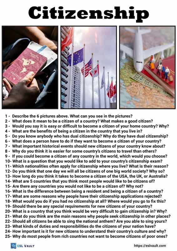 25 Conversation questions about citizenship - ESL Vault