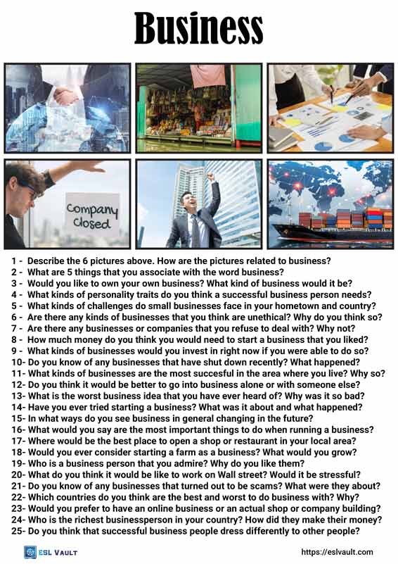 30 Conversation questions about business - ESL Vault